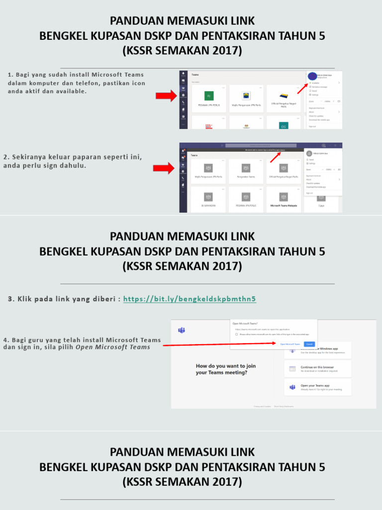 panduan memasuki link microsoft teams bengkel dskpbm | PDF