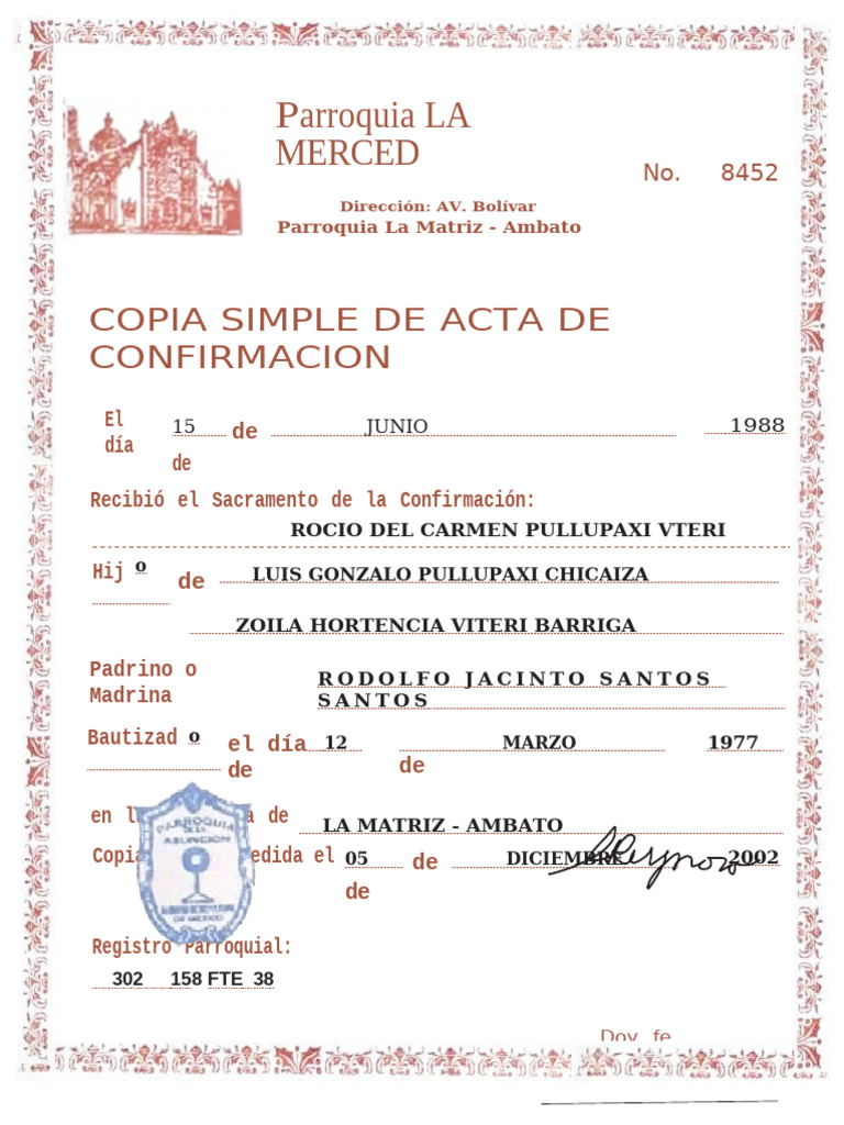 Acta de Confirmacion | PDF