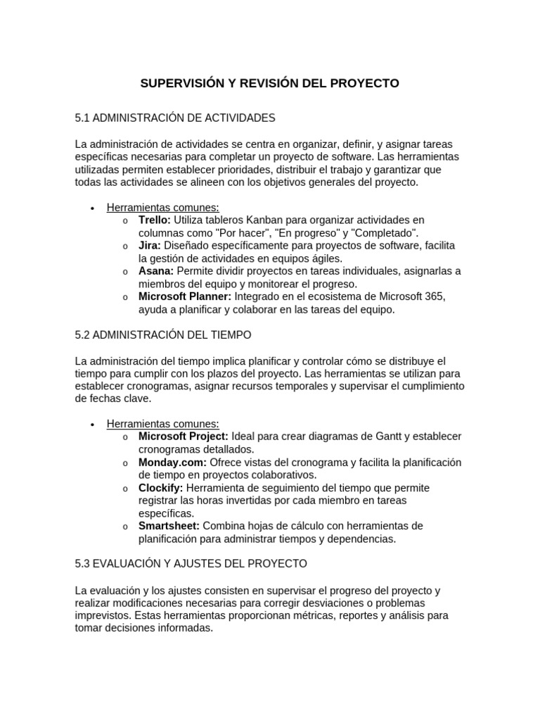 Supervisión y Revisión Del Proyecto | PDF | Software | Planificación