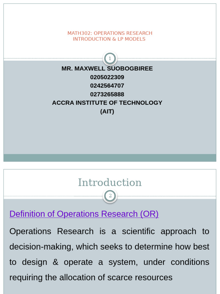 Math302 Lecture 1 | PDF | Linear Programming | Operations Research