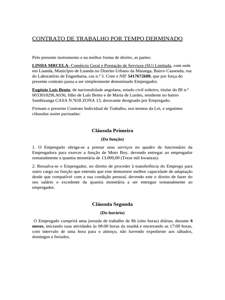 Contrato de Trabalho Por Tempo Derminado | PDF