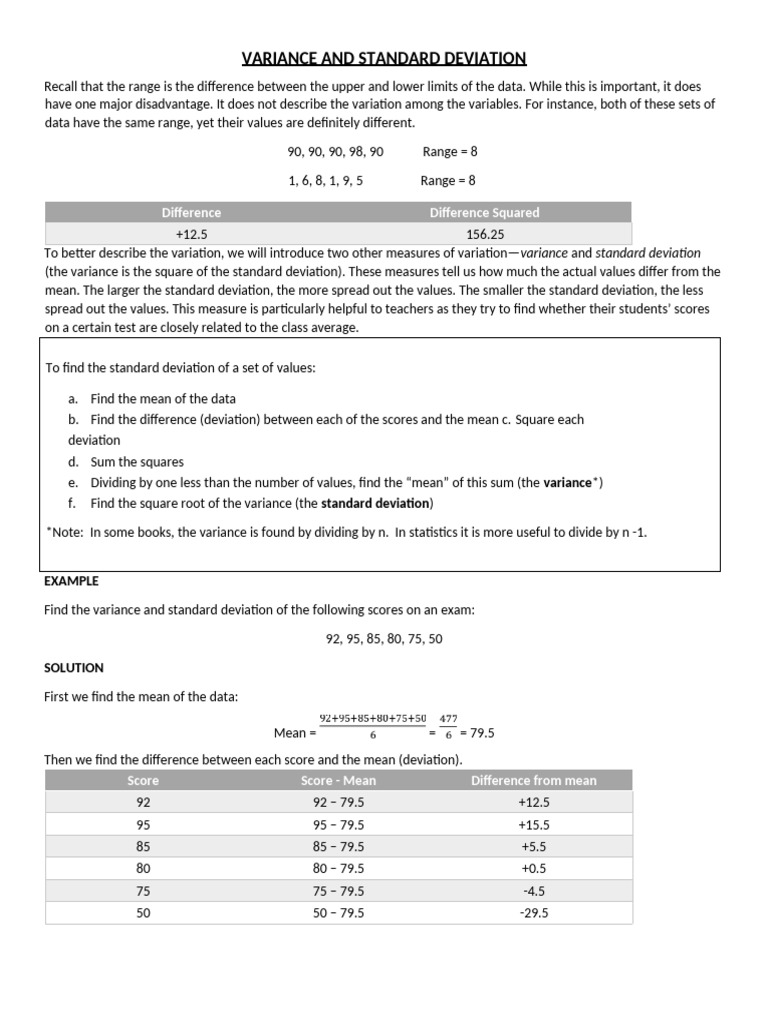 Calculating Variance and Standard Deviation-Word | PDF | Variance | Standard Deviation