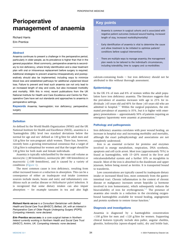 Perioperative Management of Anaemia | PDF | Anemia | Medical Specialties