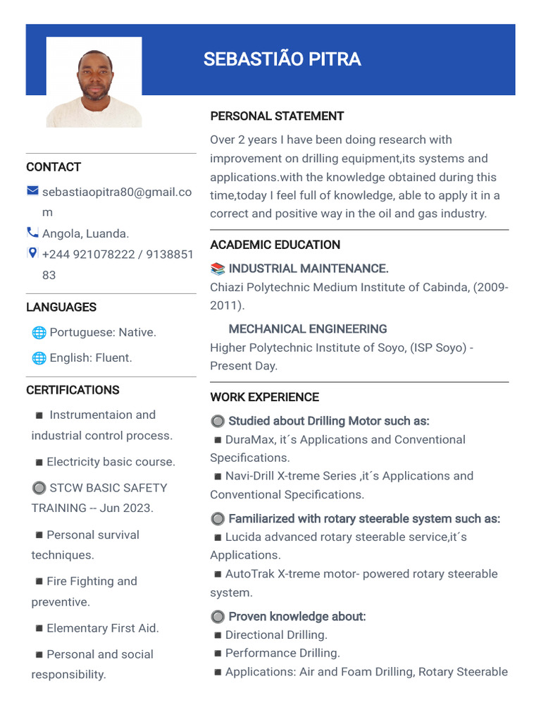Pitra english cv (3) (3) | PDF | Drilling | Mechanical Engineering