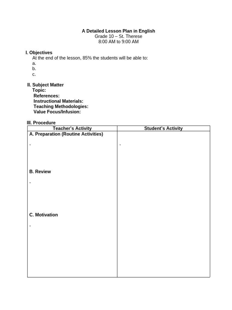 Grade 10 English Lesson Plan | PDF