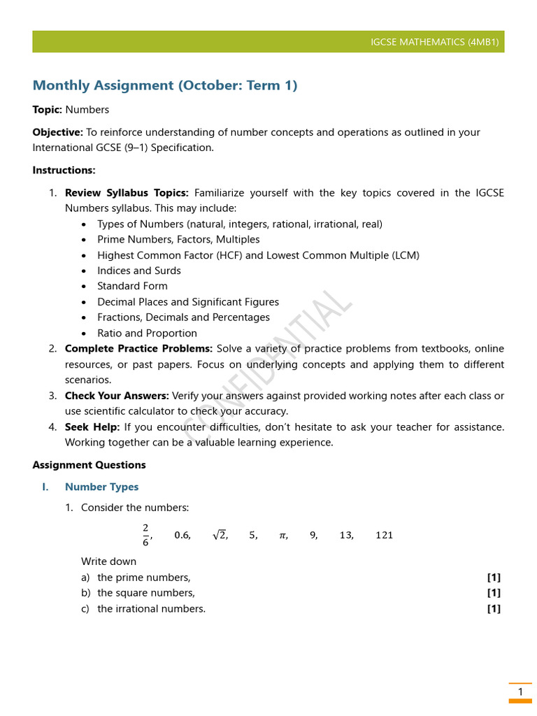 Monthly Assignment (October, Term 1) | PDF | Numbers | Decimal