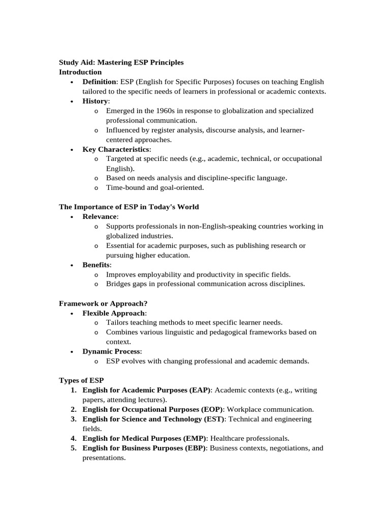 Study Aid Mastering ESP Principles Introduction | PDF | Learning ...