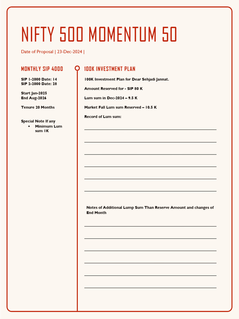 Jannat 100 K Investment Nifty 500 Mom 50 | PDF