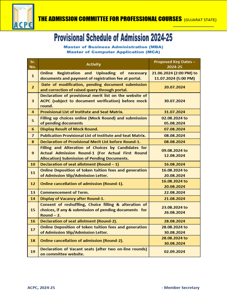 Provisional Schedule of Mba Mca Admission 2024 251718879025 | PDF