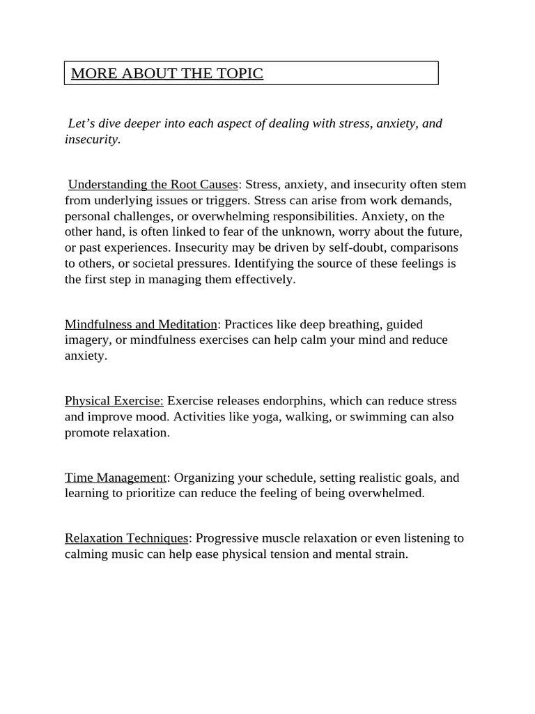 Managing Stress, Anxiety, & Insecurity | PDF