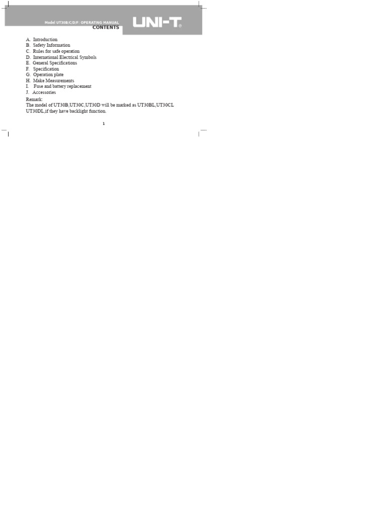UT30B Operating Manual | PDF