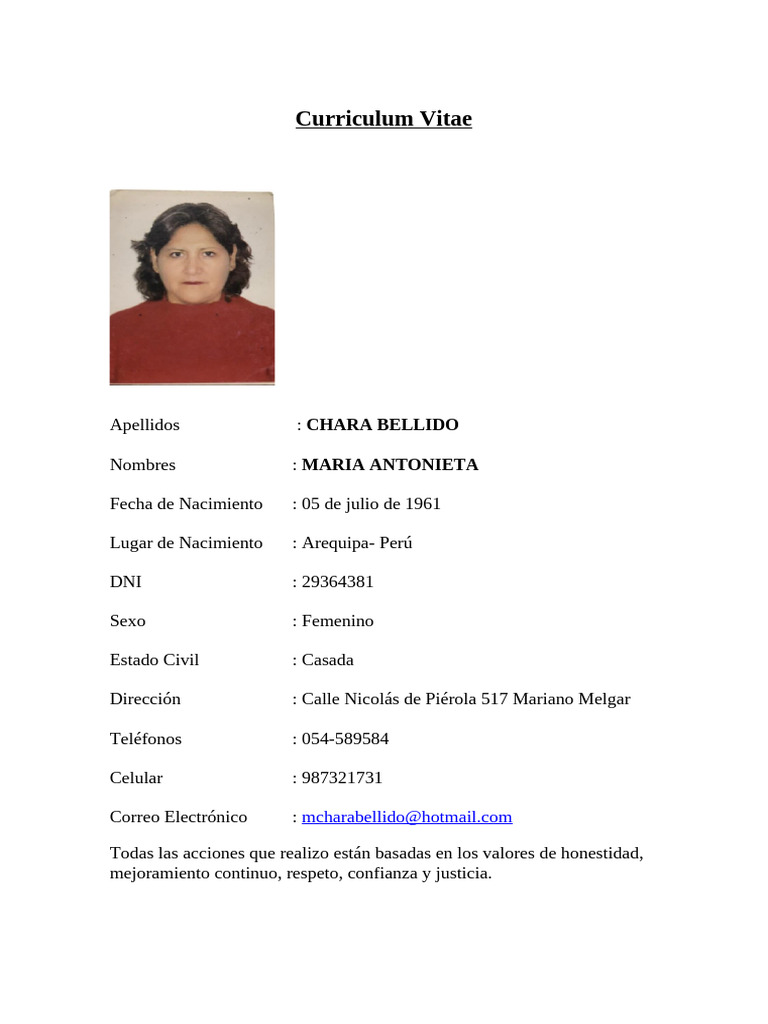 Curriculum Vitae de María Antonieta Chara | PDF | Gobierno