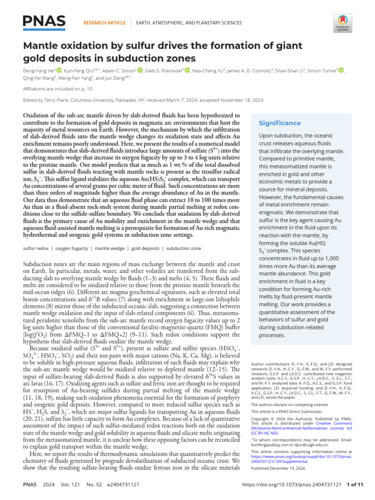 He Et Al 2024 Mantle Oxidation by Sulfur Drives The Formation of Giant ...