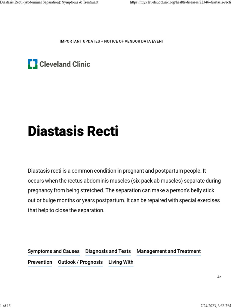 Diastasis Recti (Abdominal Separation) Symptoms & Treatment | PDF | Abdomen
