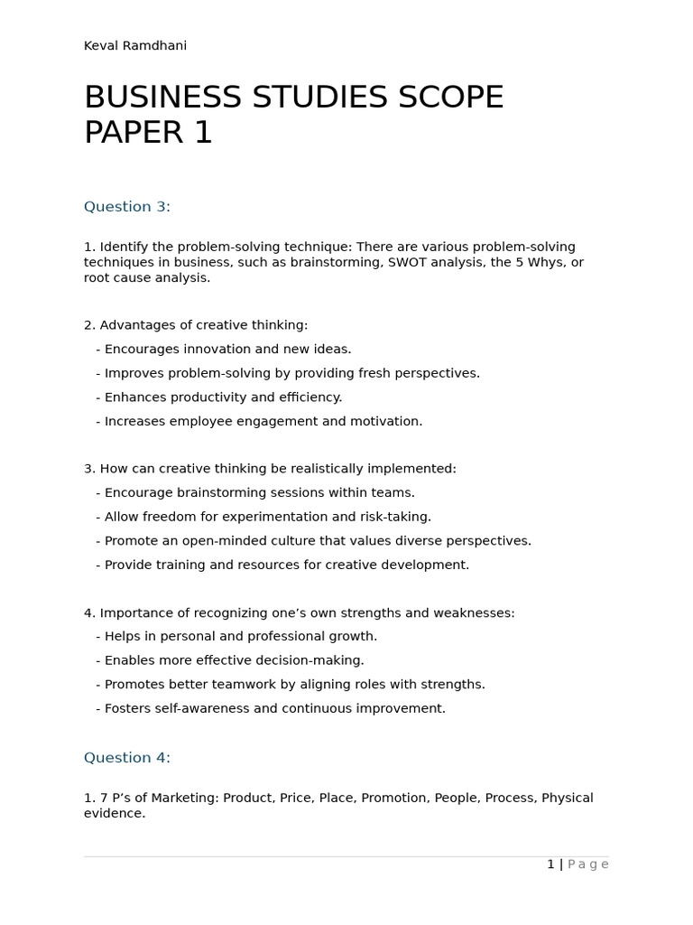 Business Studies Scope Paper 1 | PDF | Business | Taxes