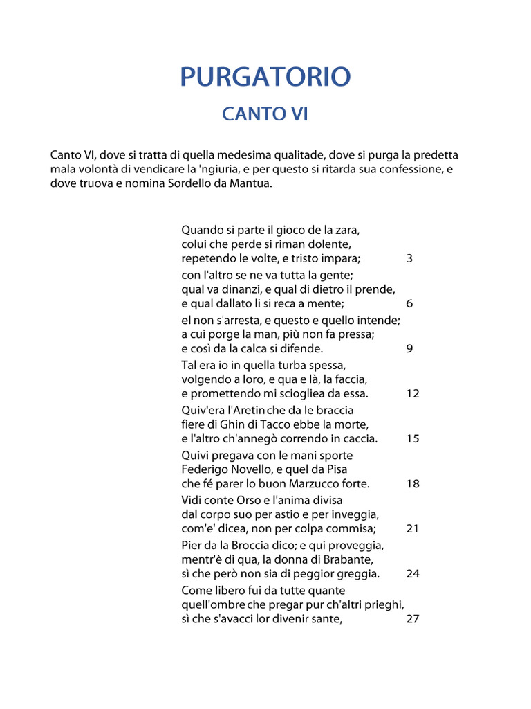 Purgatorio 6 Testo Del Canto | PDF