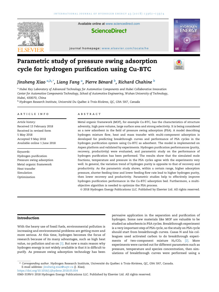 Parametric Study of Pressure Swing Adsorption | PDF | Adsorption | Gases