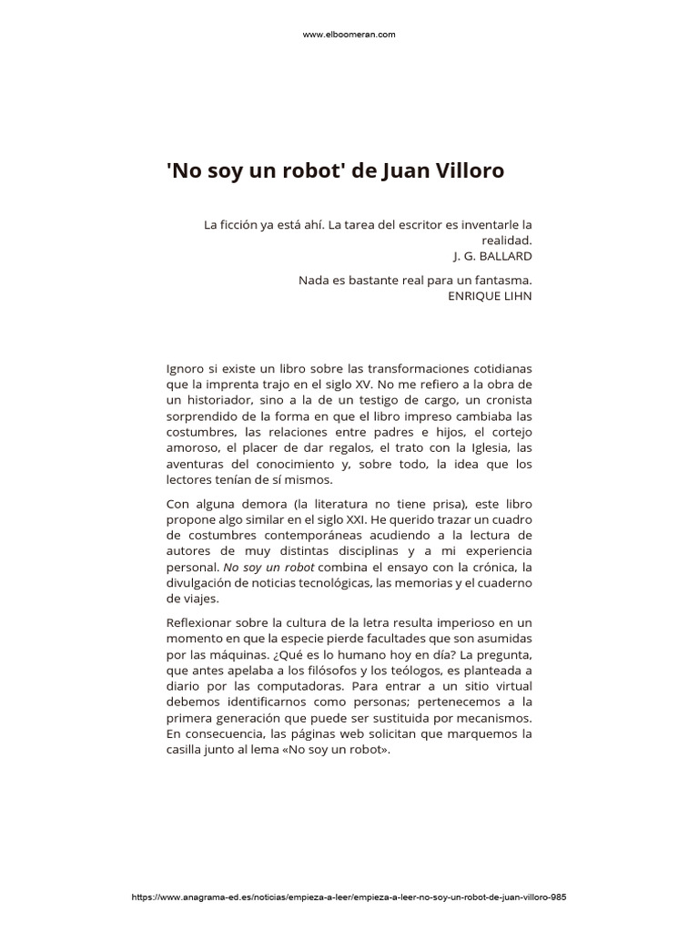 No Soy Un Robot, Juan Villoro | PDF | Robot | Robótica
