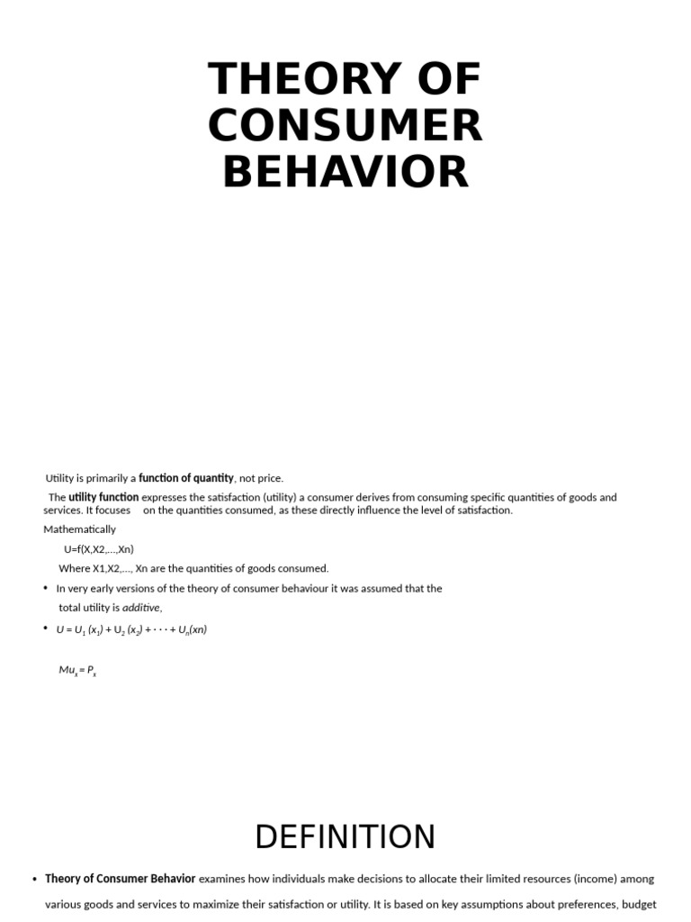 Theory of Consumer Behavior 1 - 075244 | PDF | Utility | Marginal Utility