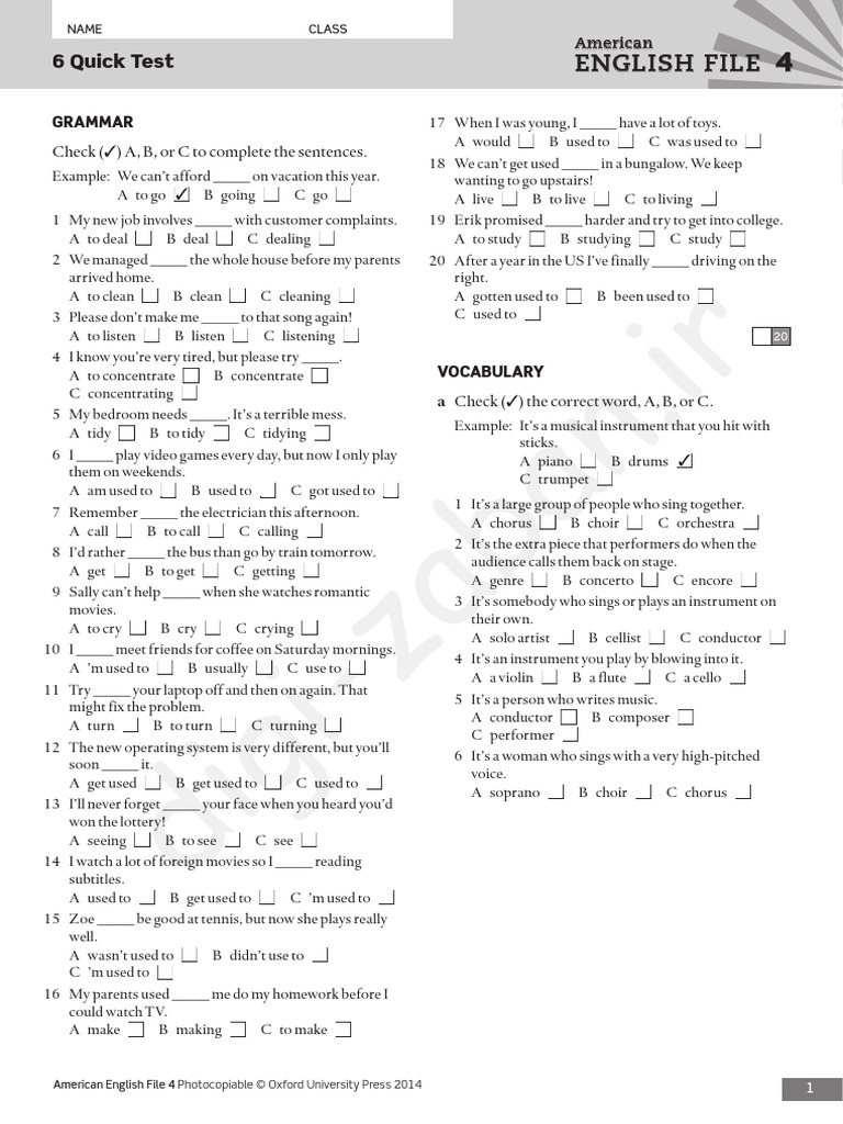 AEF4 Lesson 6 QuickTest (Digi Zaban - Ir) | PDF | Cello | Choir