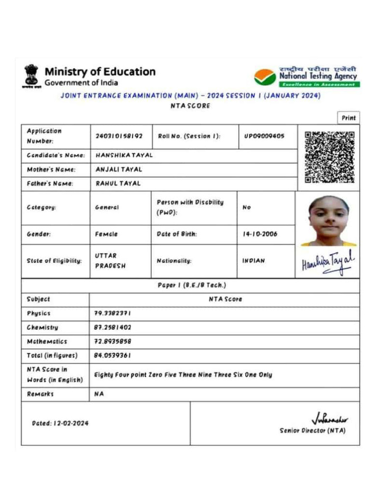 Jee Mains Result | PDF