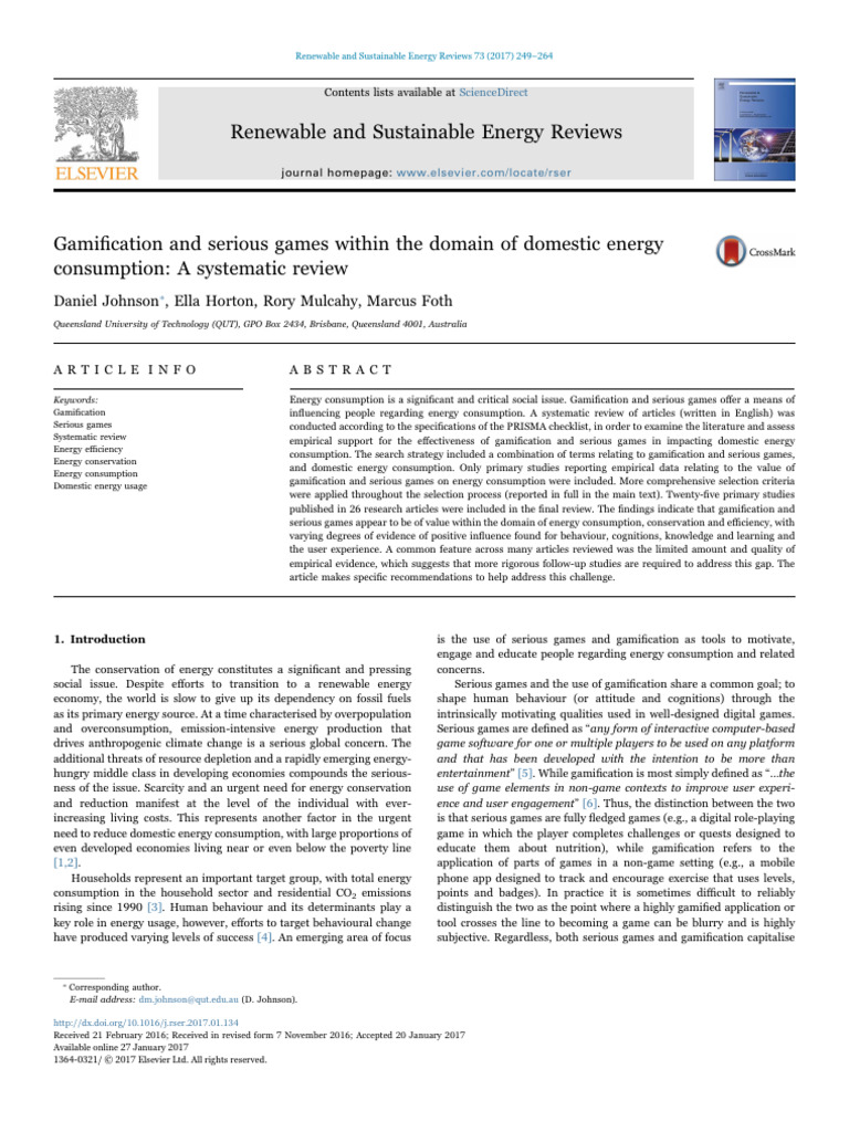 Gamification and Serious Games Within the Domain of Domestic Energy ...