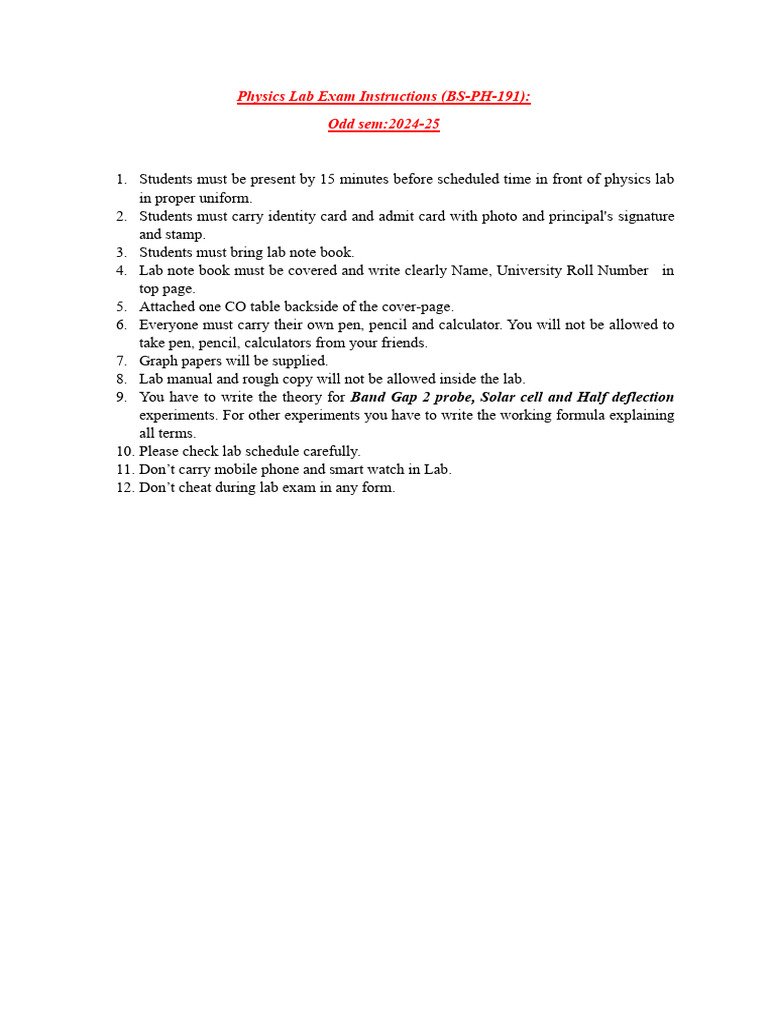 Physics Lab Insturction_2024-25_odd_sem (1) | PDF