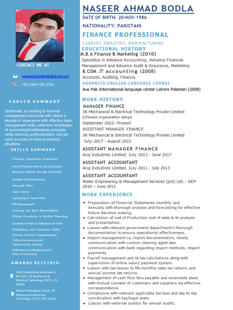 Naseer Ahmad Bodla Resume PDF | PDF | Taxes | Internal Control