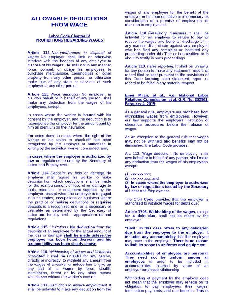 ON WAGE DEDUCTIONS by ktrl+ | PDF | Employment | Wage