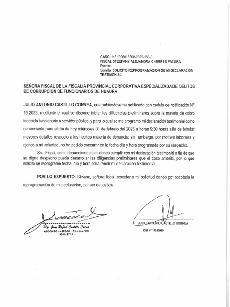 Solicito Reprogramacion de Audiencia | PDF
