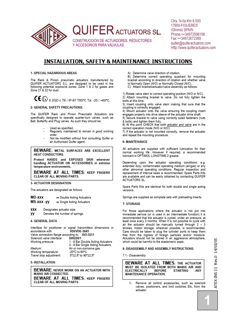 Actuators and Maintenance Instructions | PDF | Valve | Actuator