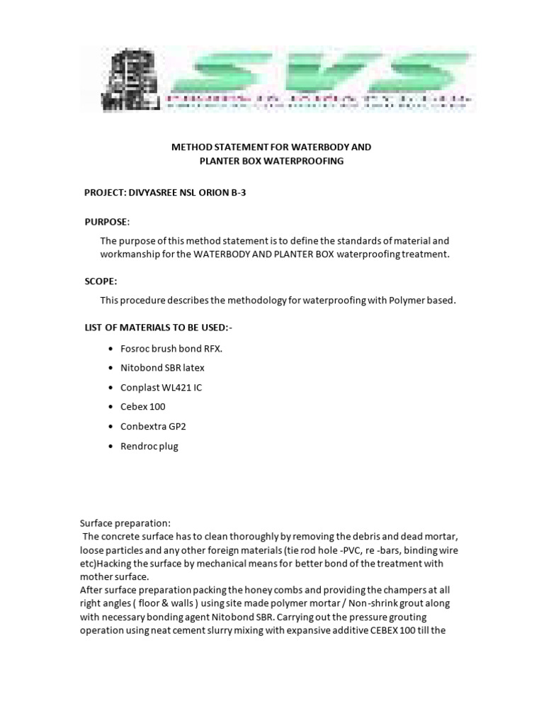 WATERBODY WATERPROOFING METHODOLOGY - Revised | PDF
