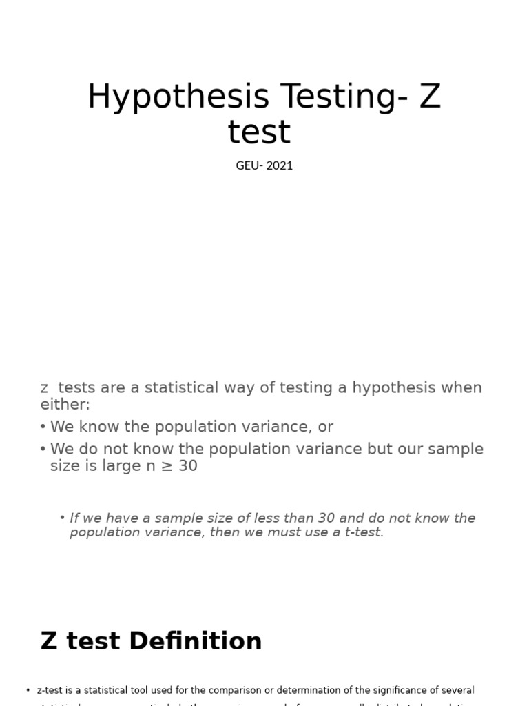 Hypothesis Testing - Z Test | PDF | Statistical Significance ...