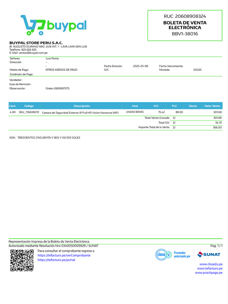 Boleta Electrónica de Compra en Perú | PDF
