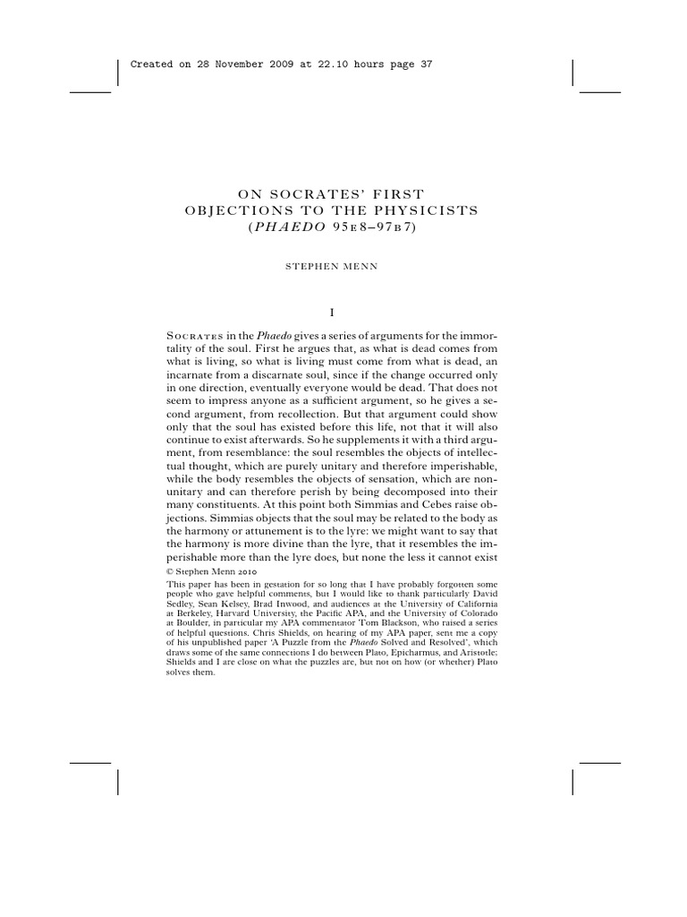 Phaedproof2. S. Menn | PDF | Plato | Socrates