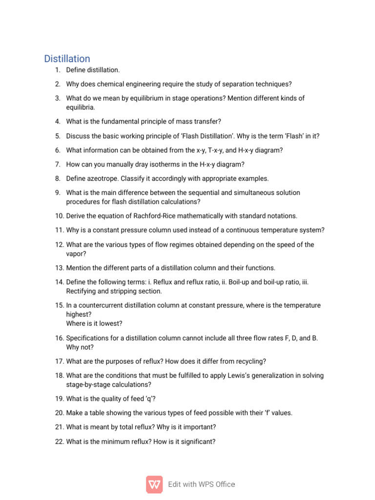 Question List For ACCE 201 | PDF | Distillation | Physical Chemistry
