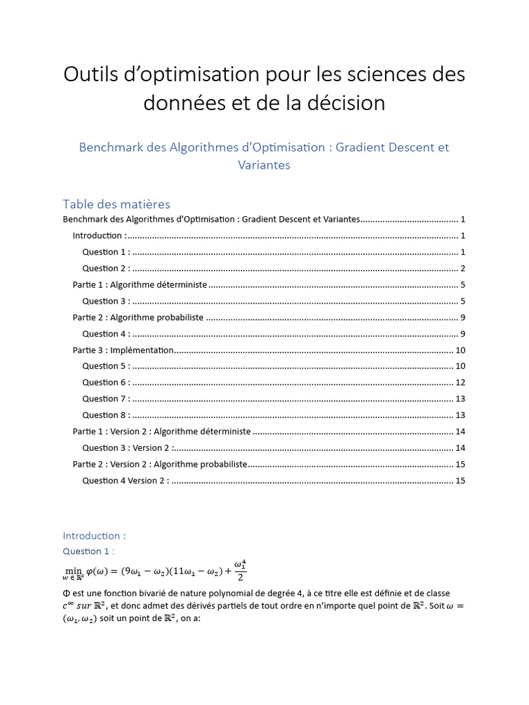 Projet Feuille Outils D'optimisation Pour La Data Science | PDF | Algorithmes | Mathématiques ...