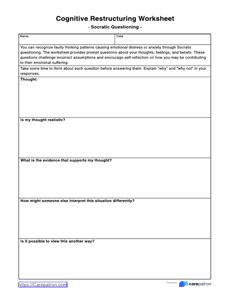 cognitive-restructuring-worksheets | PDF | Thought | Anxiety
