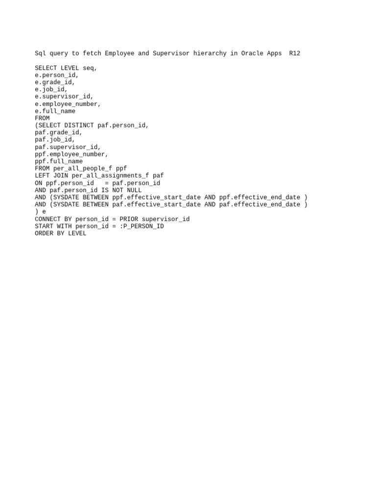 Employee and Supervisor Hierarchy SQL | PDF