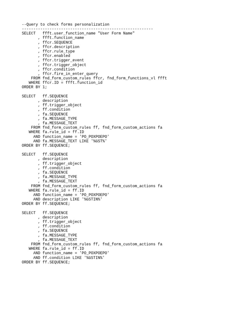 Query To Check Forms Personalization | PDF