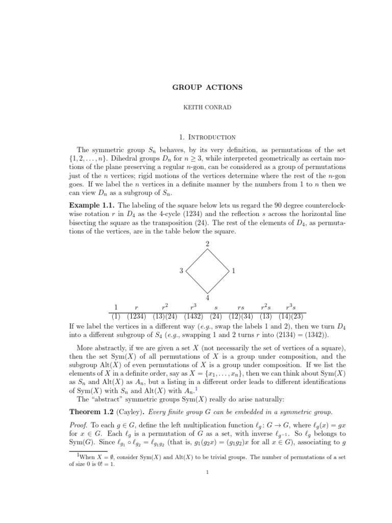 (Keith Conrad) Group Action | PDF | Group (Mathematics) | Mathematical ...