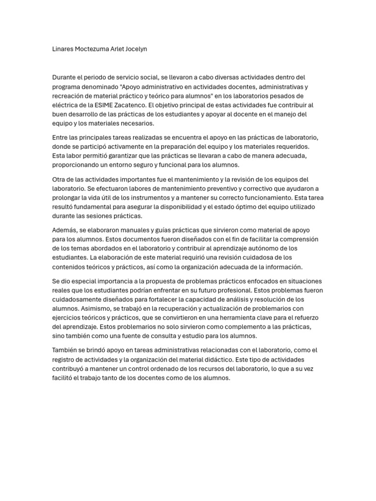 Argumentacion de Servicio Social | PDF | Laboratorios | Enseñando