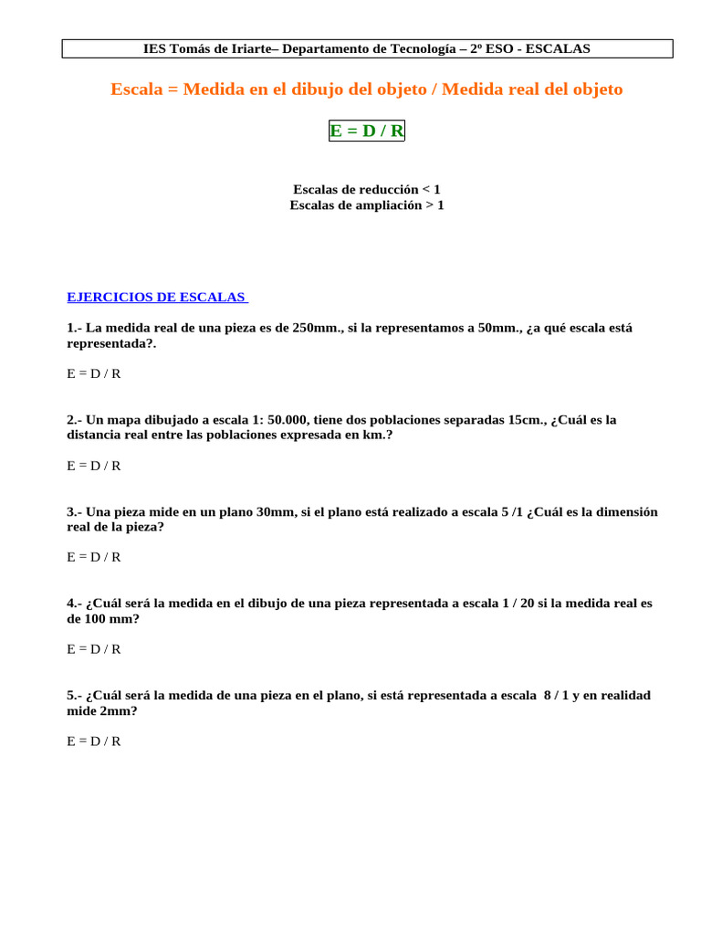 Ejercicios de Escalas en Dibujo Técnico | PDF