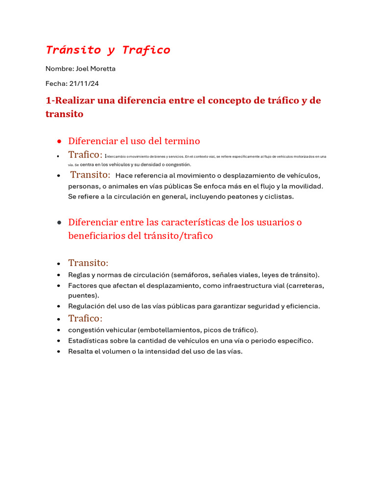 Diferencias entre Tránsito y Tráfico | PDF