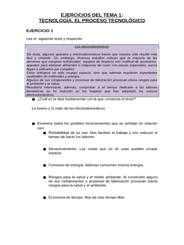 Aaaa Aa Aa Ejercicioa Tema 1 Proceso Tecnológico | PDF | Refrigerador
