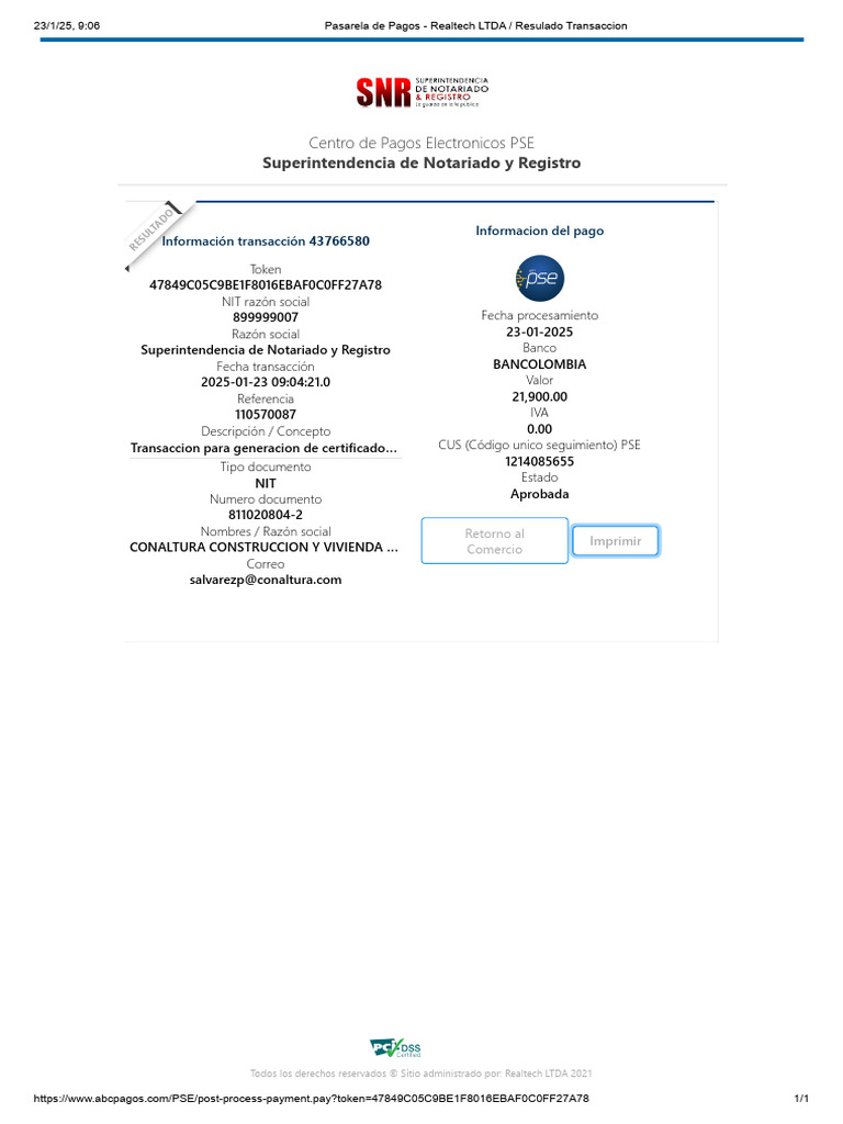 Pasarela de Pagos - Realtech LTDA - Resulado Transaccion | PDF