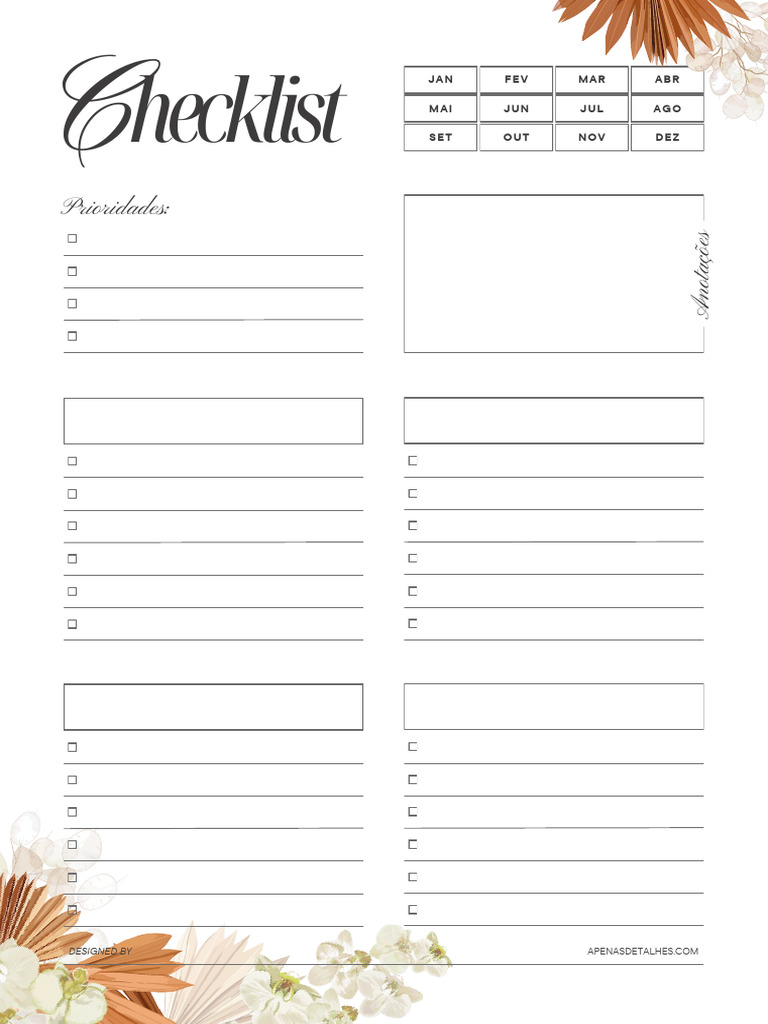Checklist Mensal Gratis Versao Vertical | PDF