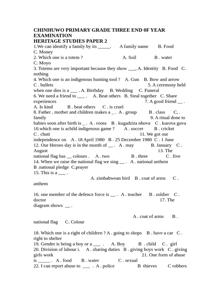 Grade 3 Heritage Studies Exam Paper | PDF | Agriculture