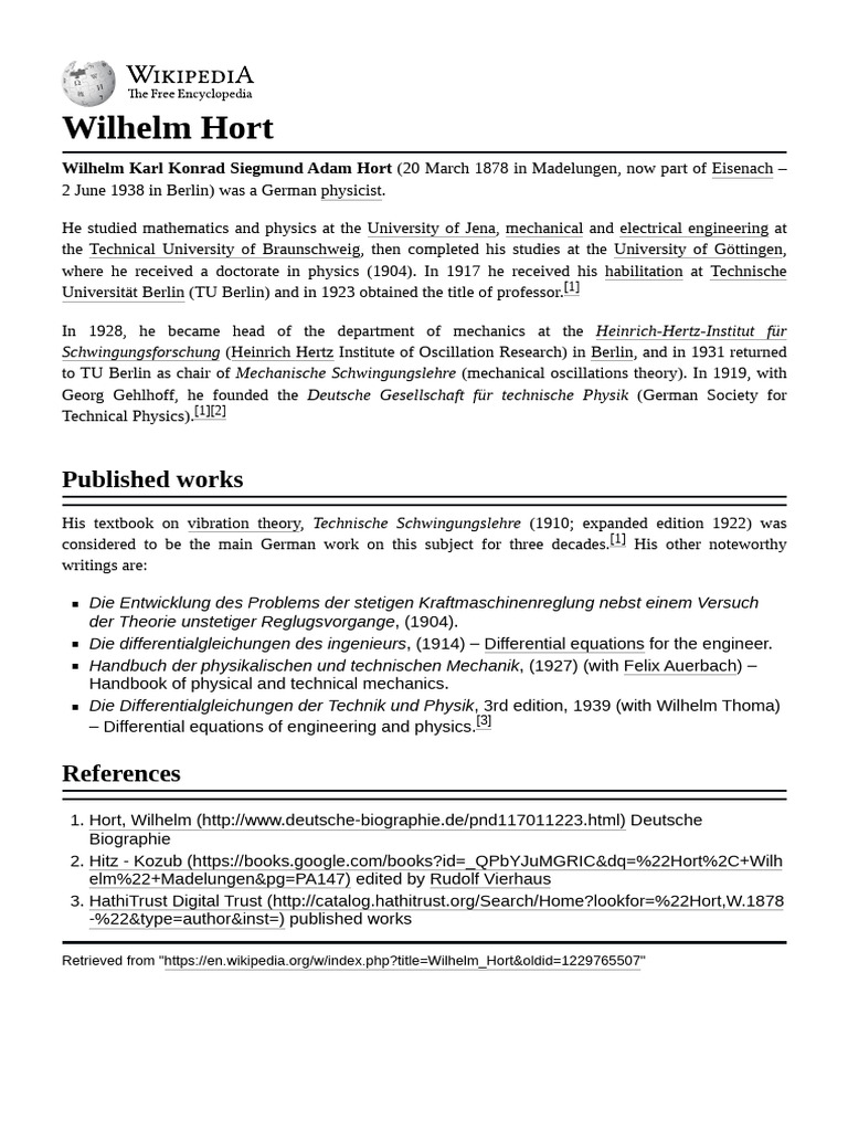 Wilhelm Hort | PDF
