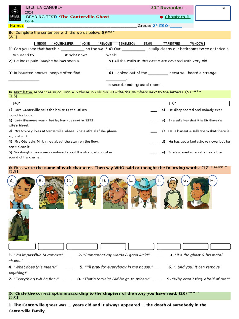 Canterville Ghost Reading Test 1-4 | PDF | Ghosts